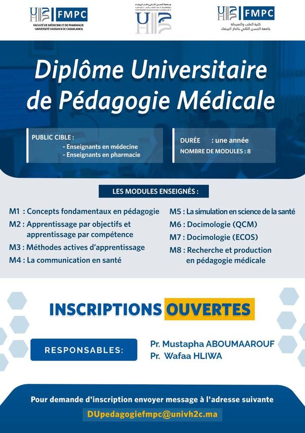 Diplôme universitaire de pédagogie médicale – FMPC – Faculté de ...