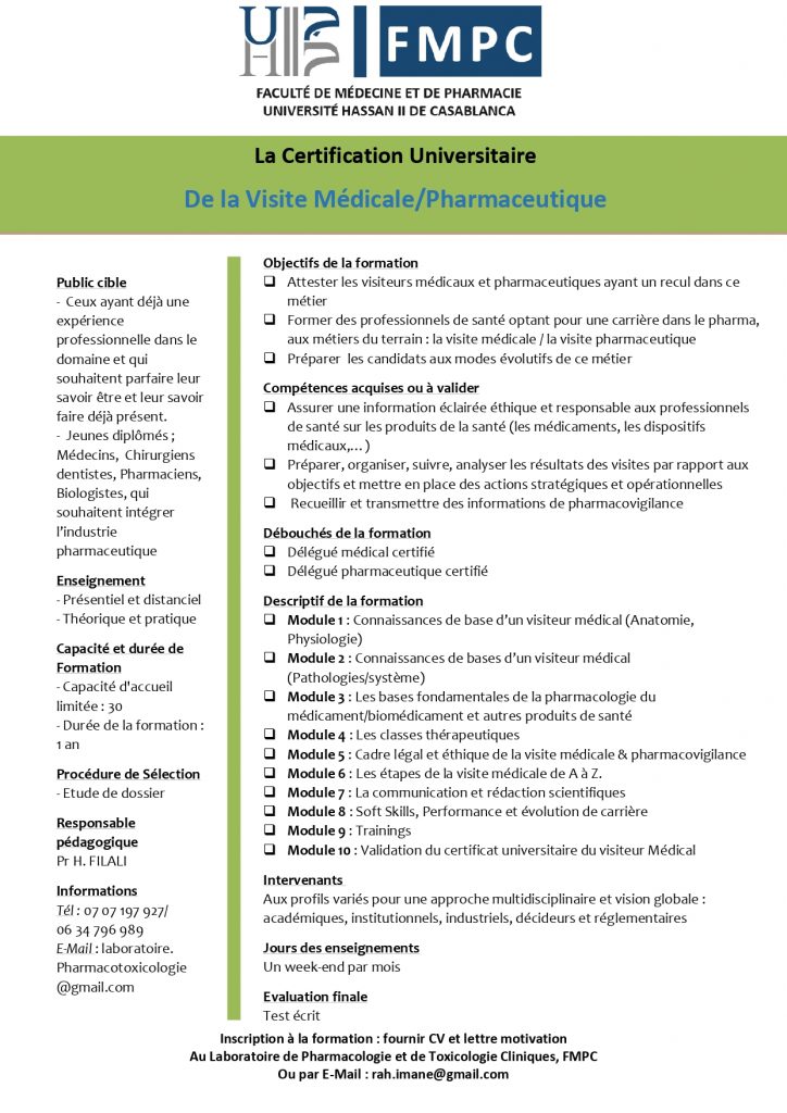 La Certification Universitaire De la Visite Médicale/Pharmaceutique ...